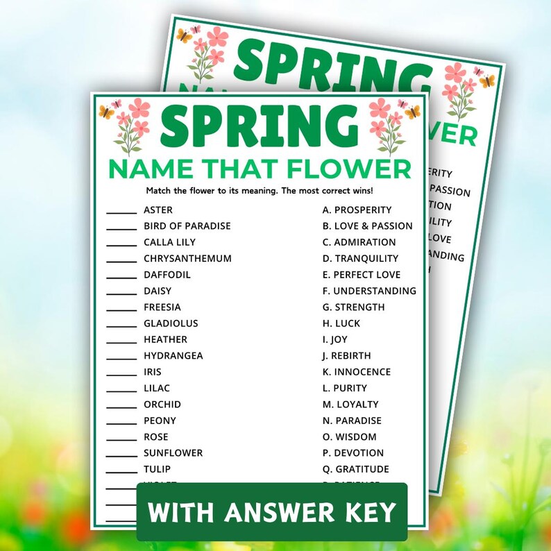Flowers Trivia Match up Game, Printable Spring Games, Spring Trivia ...