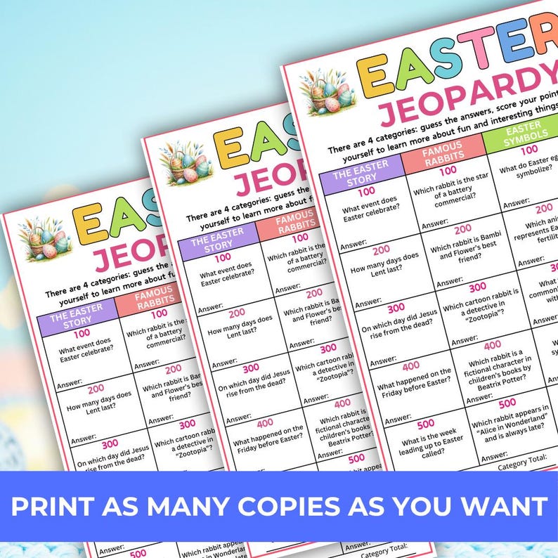 Easter Jeopardy Game, Easter Trivia Game, Quiz Game, Easter Party Games ...