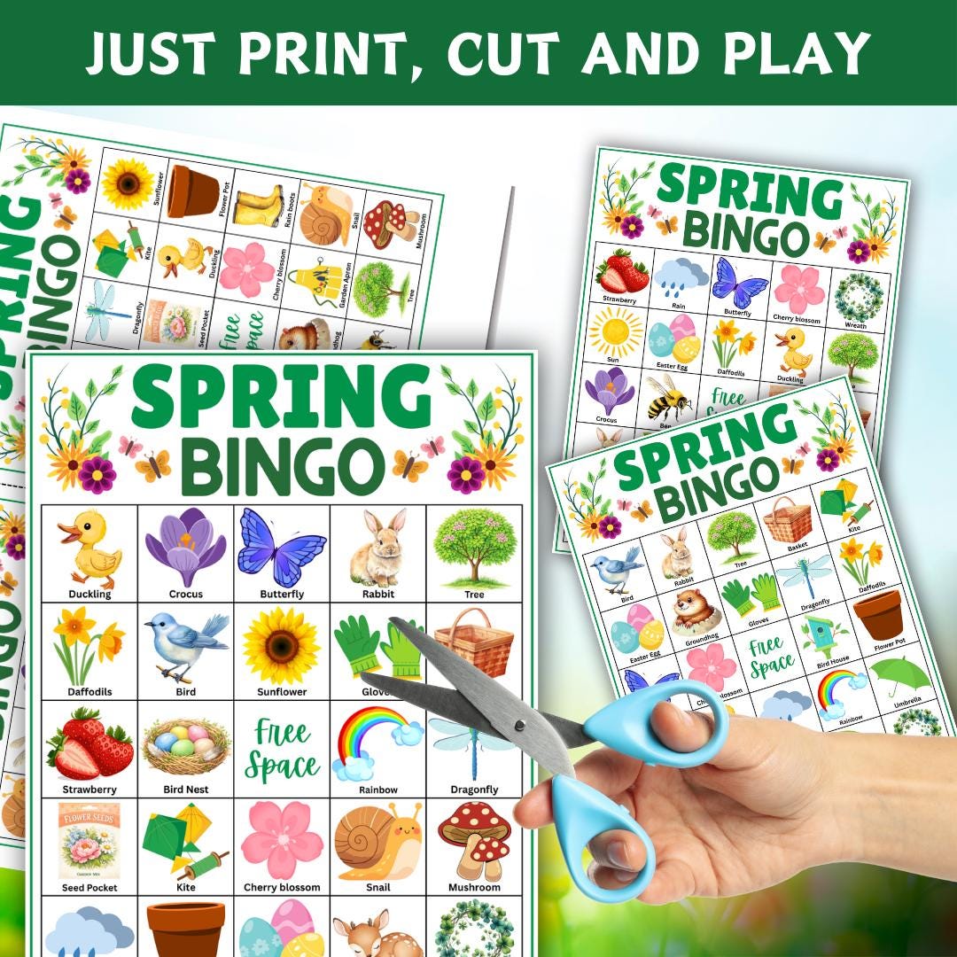 Spring Bingo, 30 Printable Spring Bingo Cards, Spring Activity, Easter ...