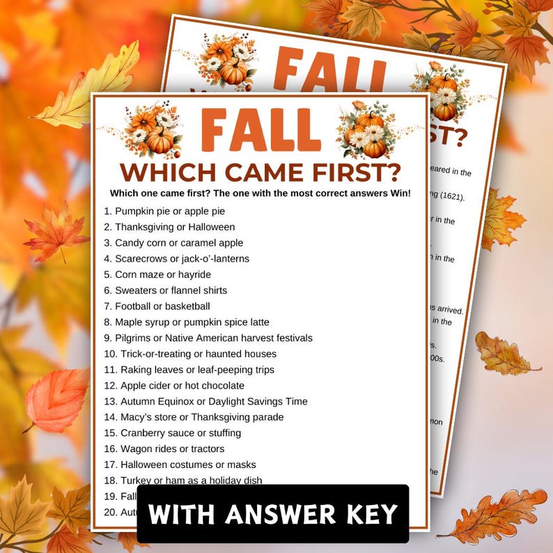 Fall Which Came First Game, Fall Trivia Quiz, Printable Autumn Game ...