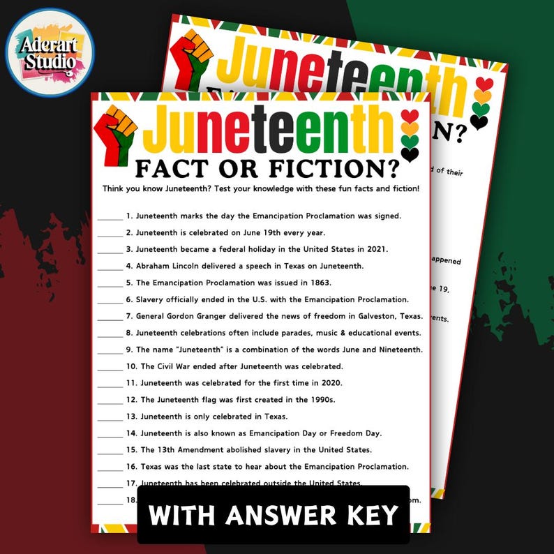 Juneteenth Fact or Fiction Game, True or False Quiz, Juneteenth Trivia ...