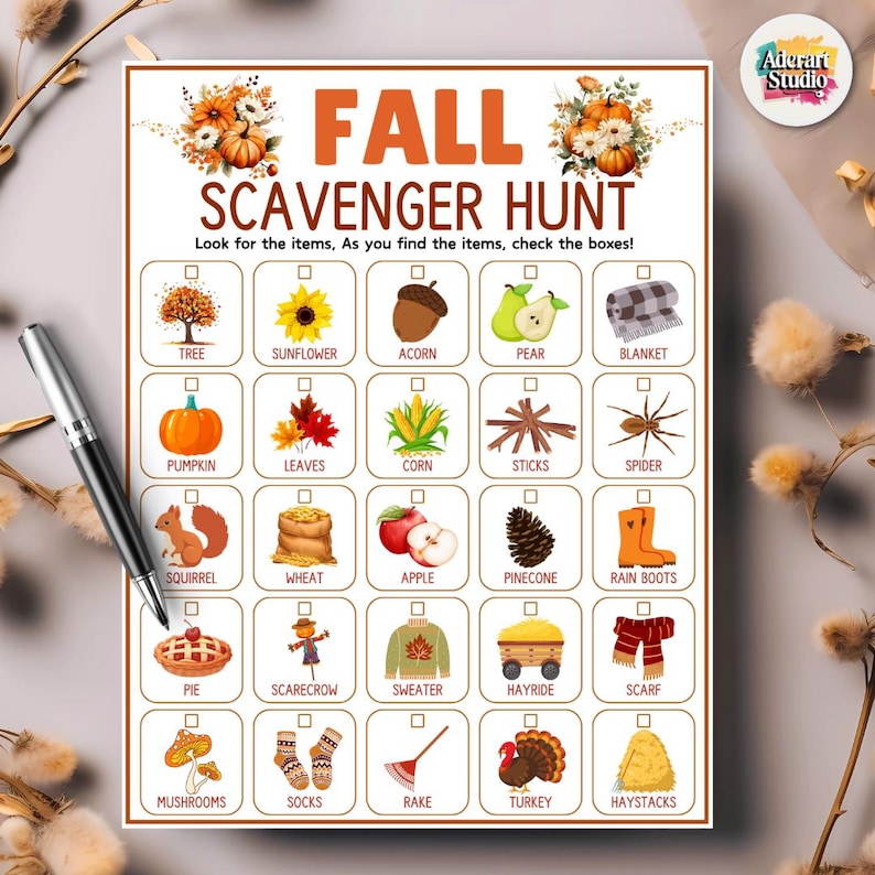 Fall Scavenger Hunt, Indoor Treasure Hunt, Printable Autumn Game for ...