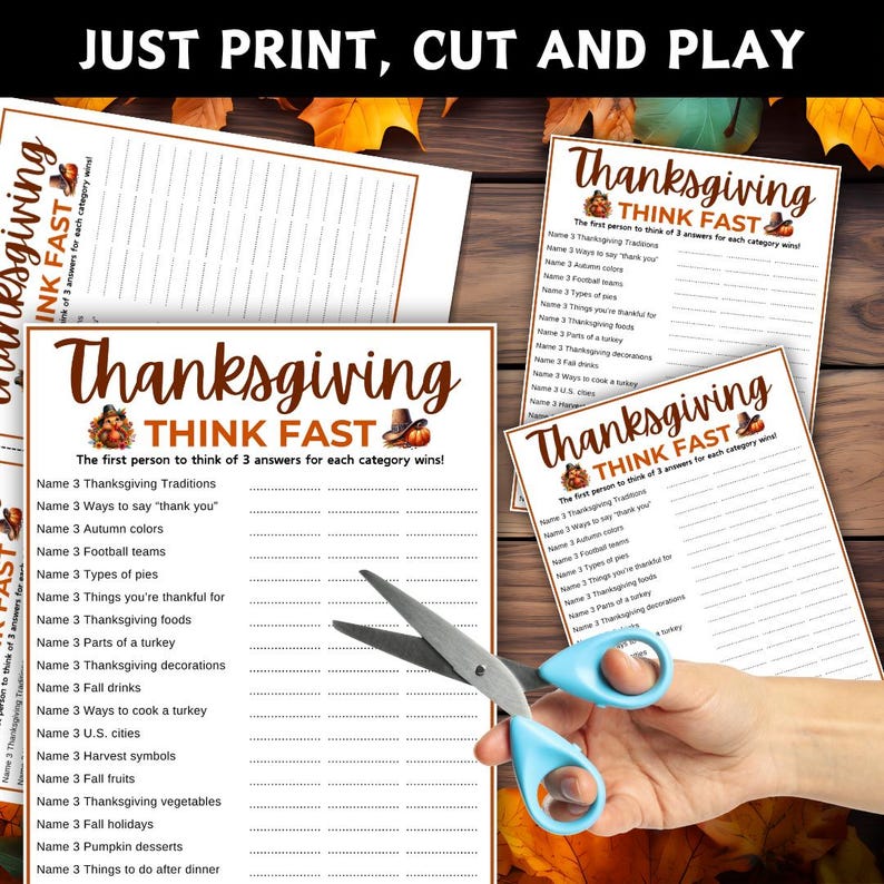 Thanksgiving Think Fast Game! Printable Thanksgiving Games, Think Quick ...