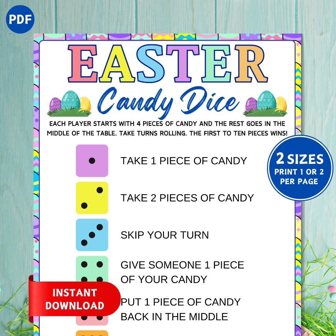 Printable Easter Candy Dice Game, Pass the Candy Game, Fun Easter Party ...