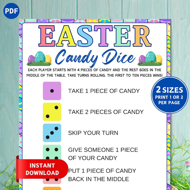 Printable Easter Candy Dice Game, Pass the Candy Game, Fun Easter Party ...