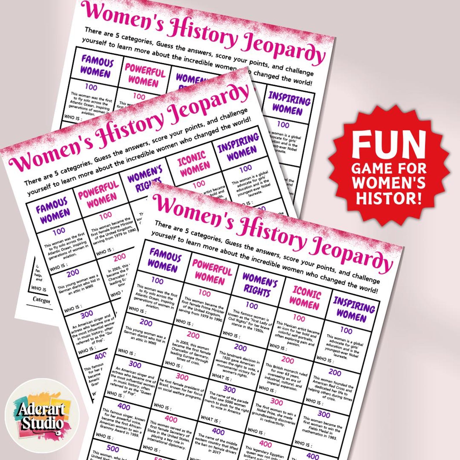 Women's History Jeopardy Game, Women's History Trivia Game, Women's Day ...