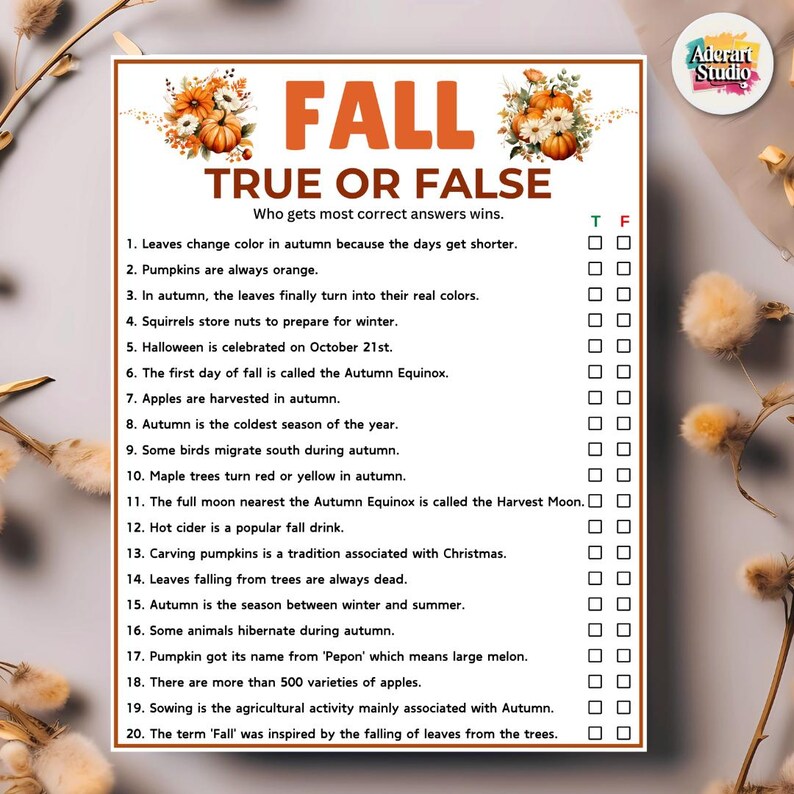 Fall Trivia Game, True or False Game, Printable Autumn Party Game, Fun ...
