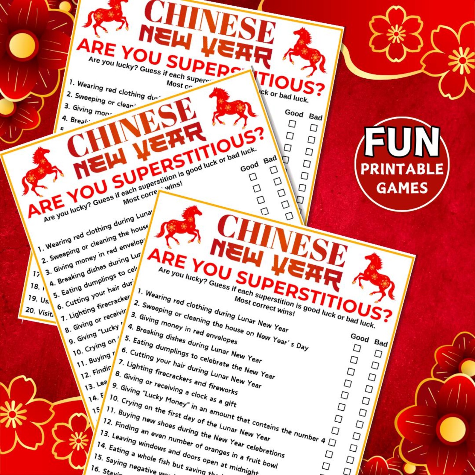 Chinese New Year Superstitions Game, Lunar New Year Printable, Party ...