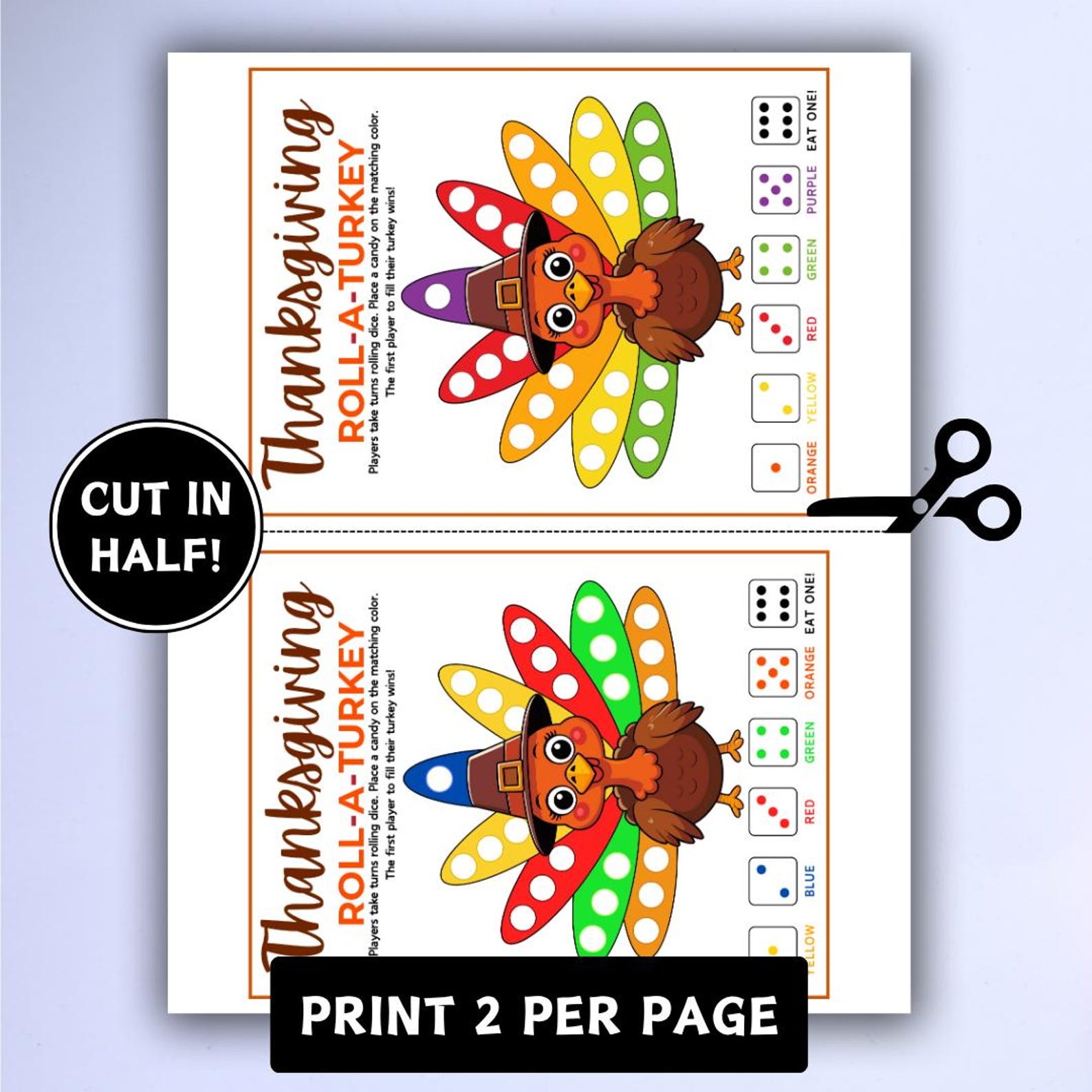Roll A Turkey Dice Game, Printable Thanksgiving Game, Fun Family ...