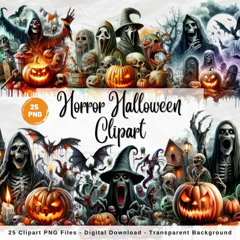 Halloween Horror Bundle Clipart, Scary Graphics, Horror Character PNG ...