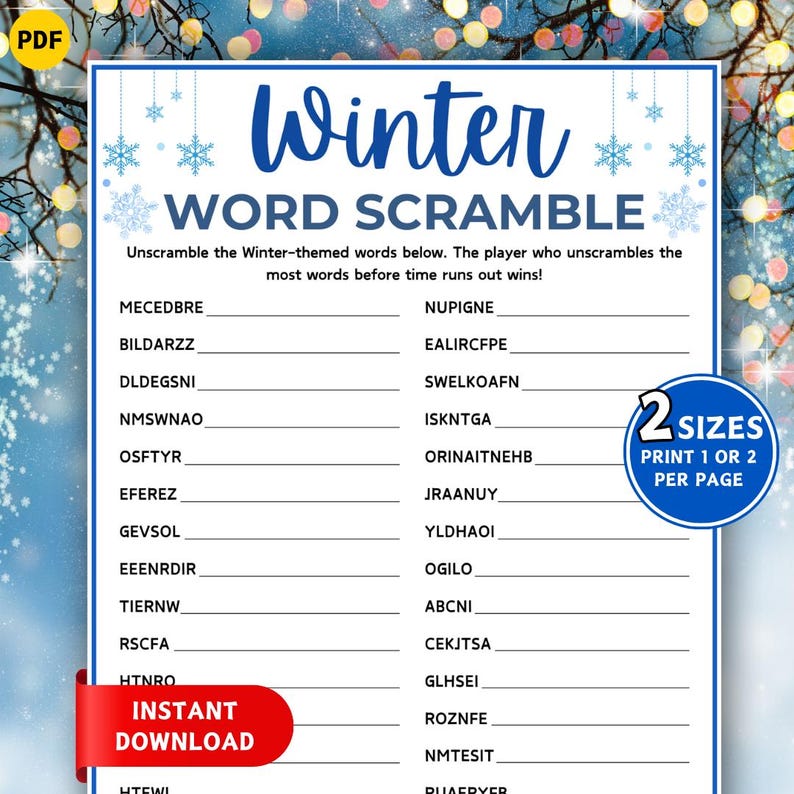Winter Word Scramble Game, Printable Winter Game, Fun Activity Word ...