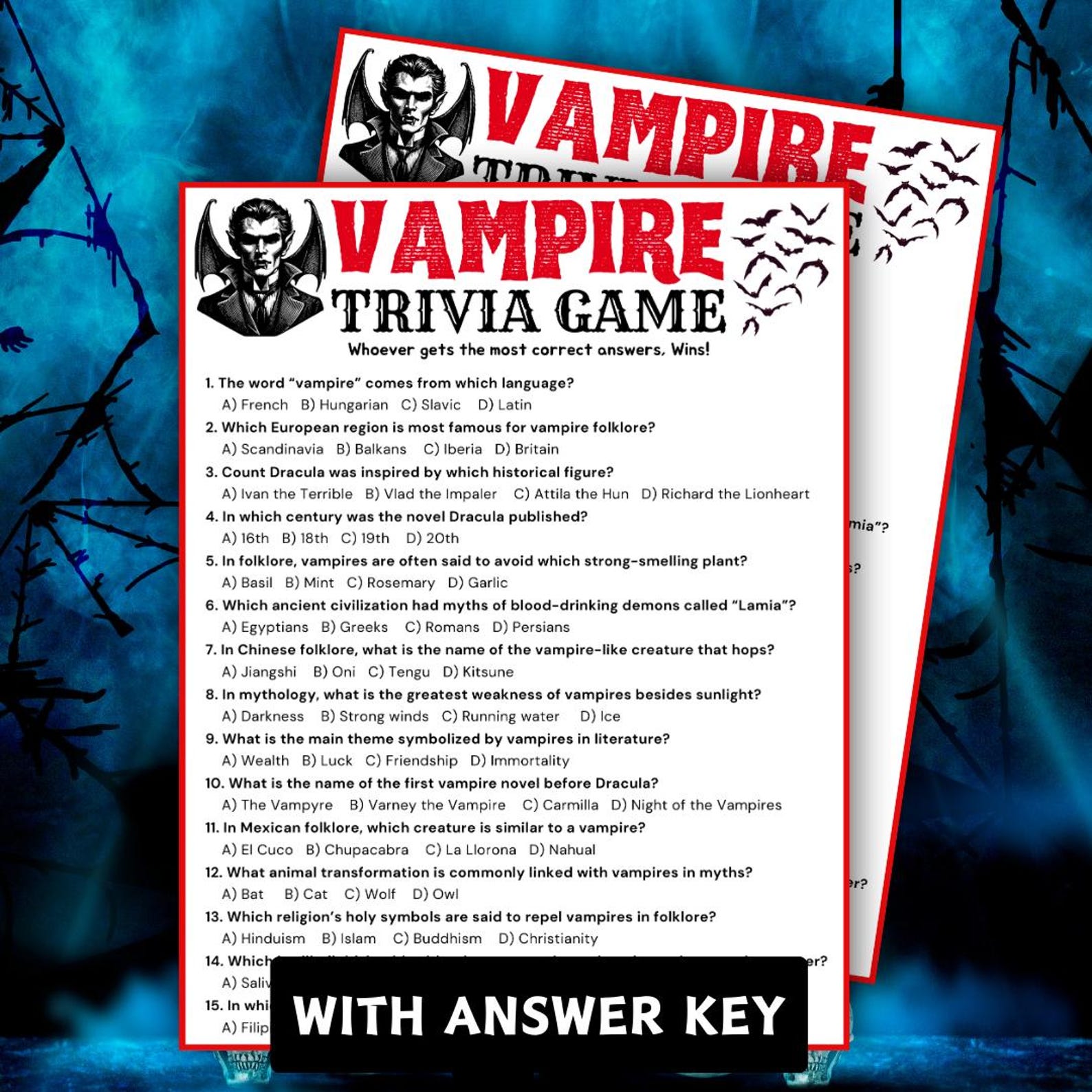 Vampire Trivia Game, Vampire Quiz, Halloween Trivia Game, Spooky Game ...