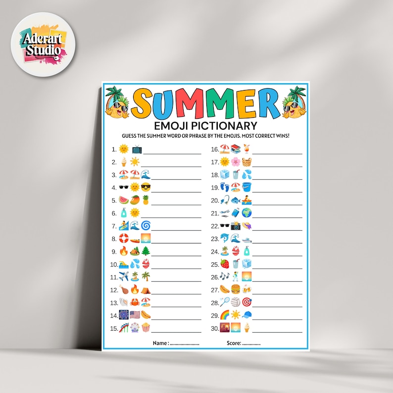 Summer Emoji Game, Printable Summer Emoji Pictionary, Trivia Game ...