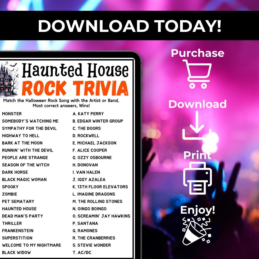 Printable Halloween Trivia Game, Halloween Party Games, Halloween Song ...