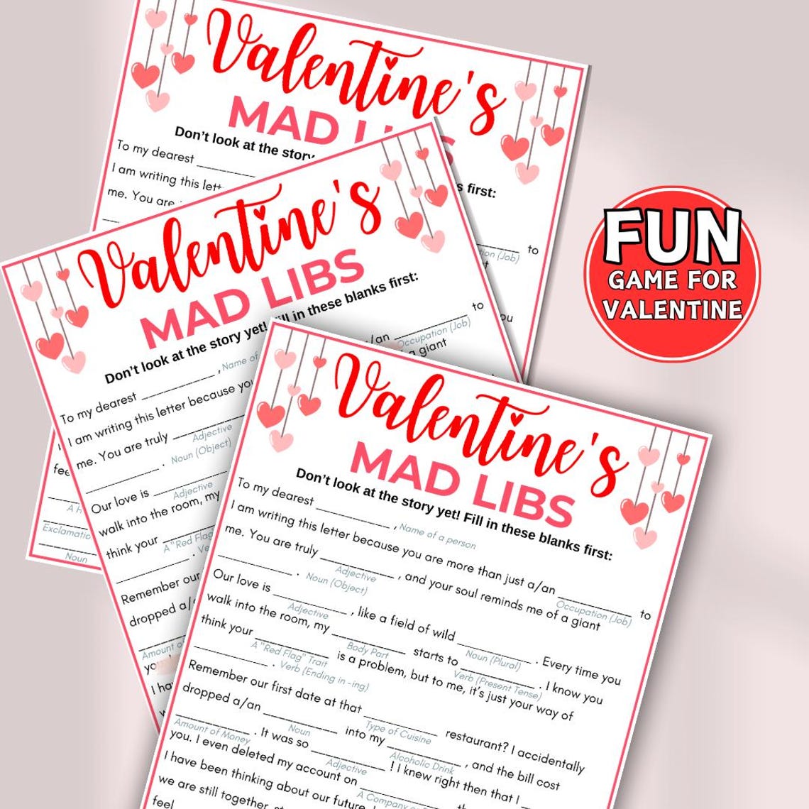 Valentine's Day Mad Libs, Printable Valentines Story, Valentine Party ...