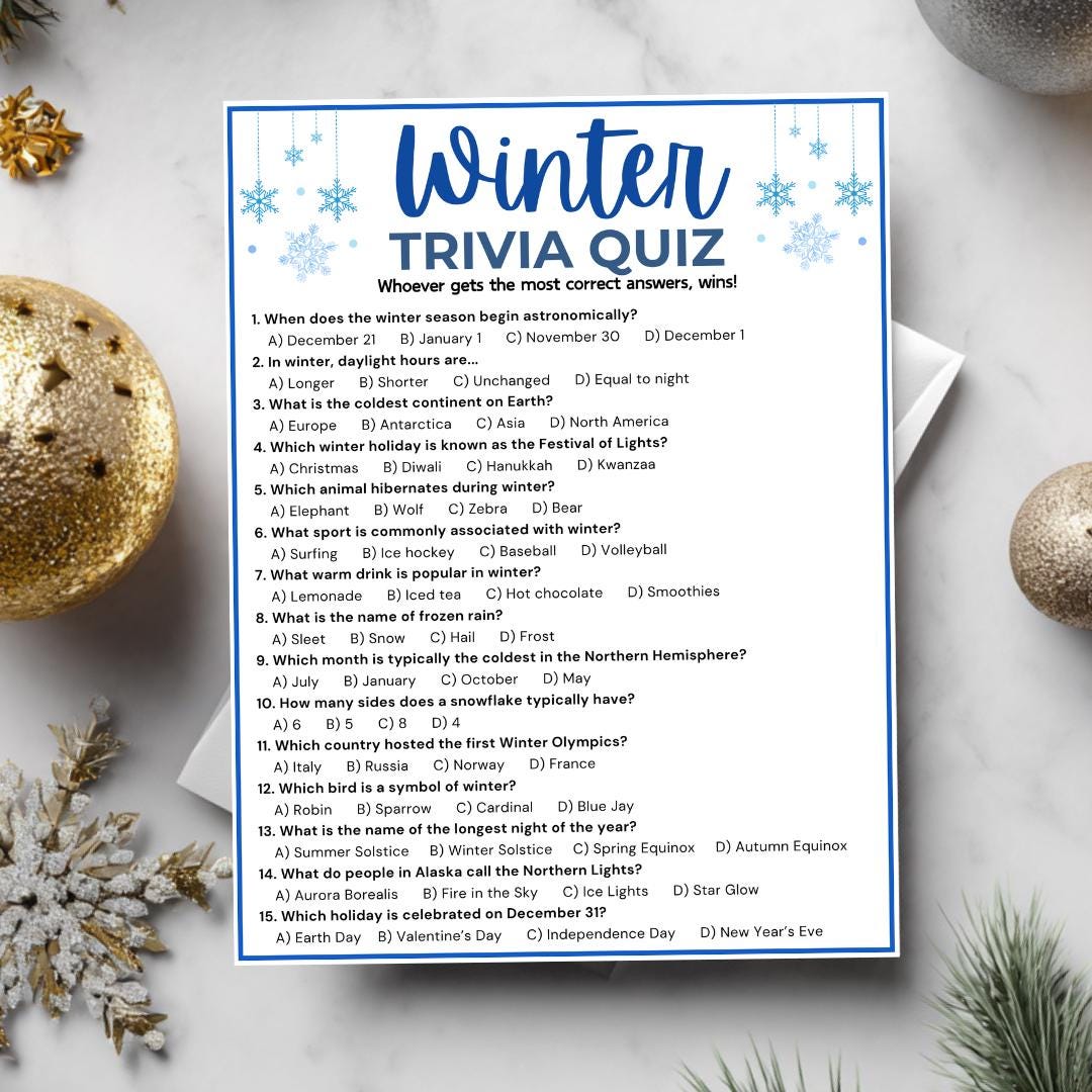 Winter Trivia Game, Winter Trivia Quiz, Printable Winter Game, Winter ...