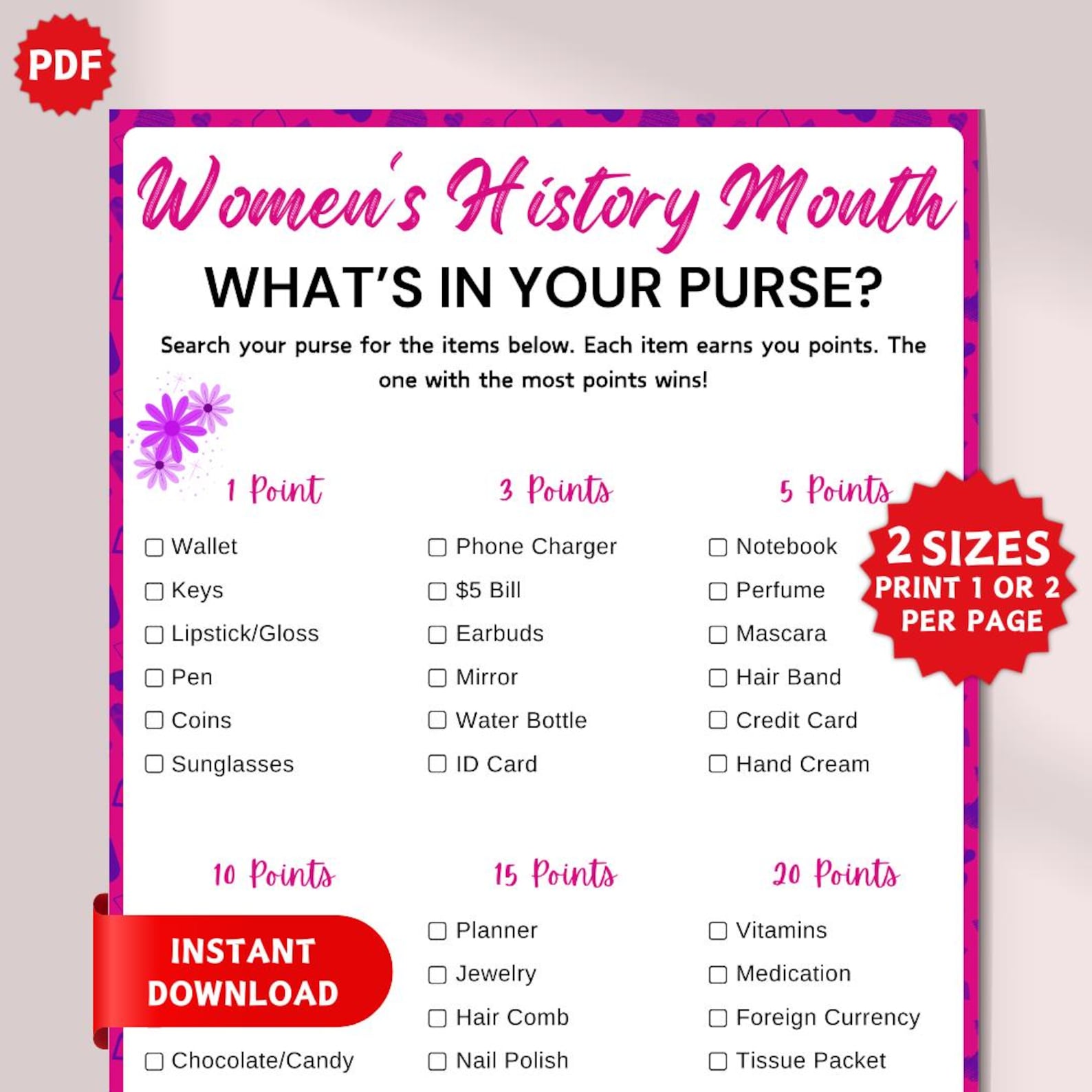 What's in Your Purse? Women's History Month Games, What's in Your Bag ...