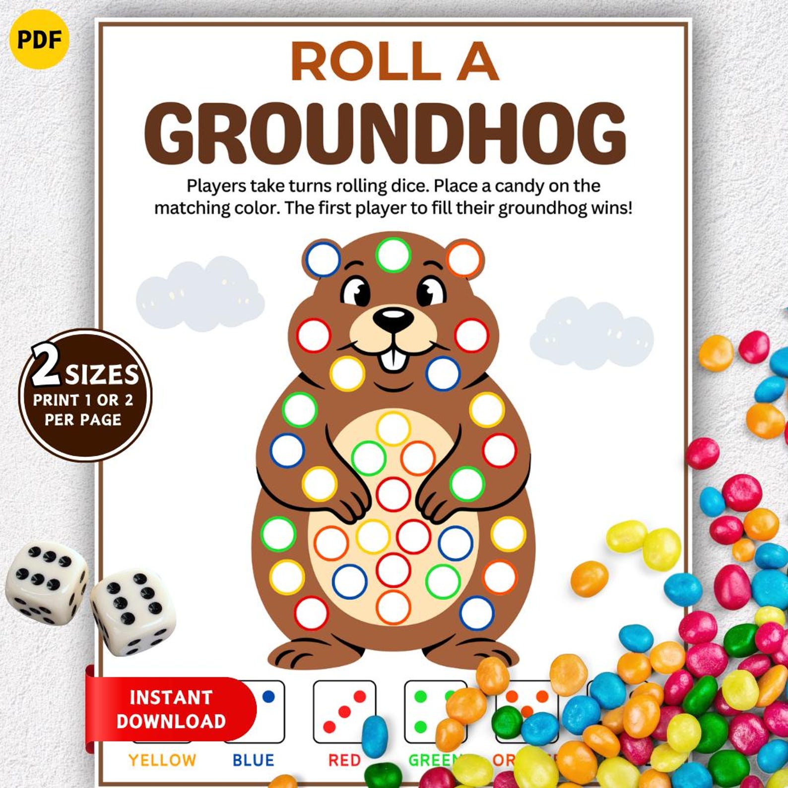 Roll A Groundhog Dice Game, Printable Groundhog Day Game, Group Family ...