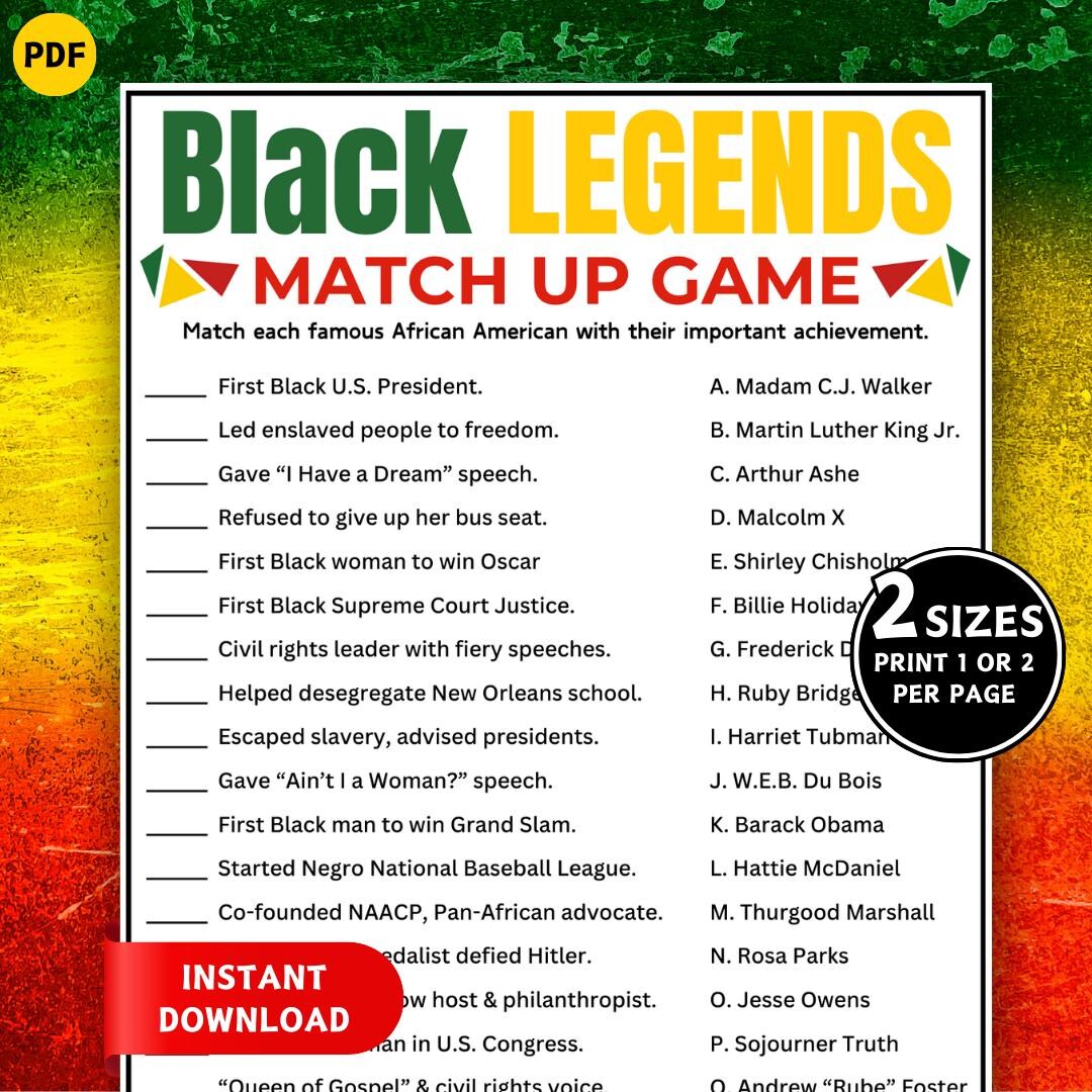 Black Legends Match Game, Black History Month Games, Black History ...