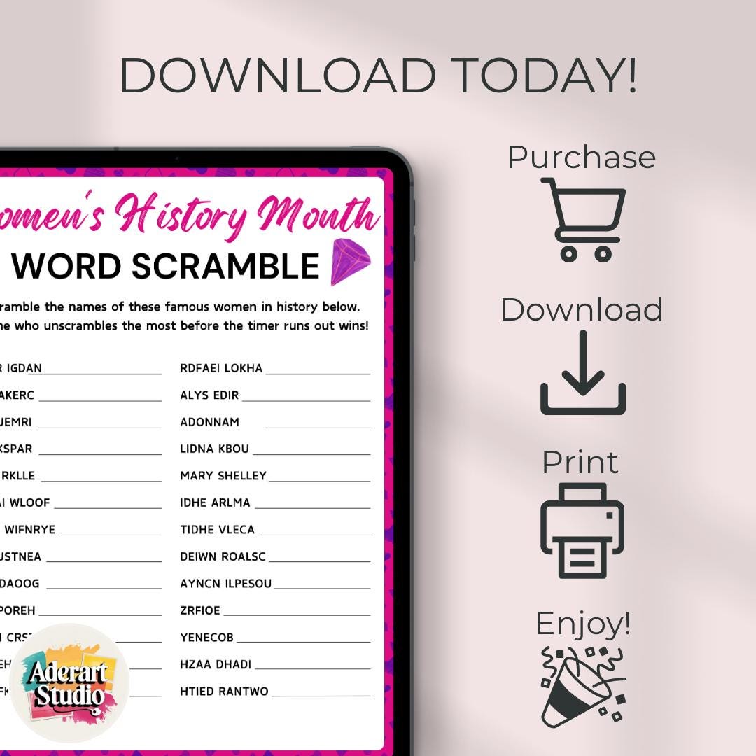 Women's History Month Word Scramble, Famous Women Game, Scramble Game ...
