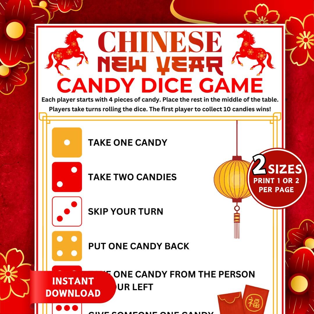 Lunar New Year Candy Dice Game, Printable Chinese New Year Game, Candy ...