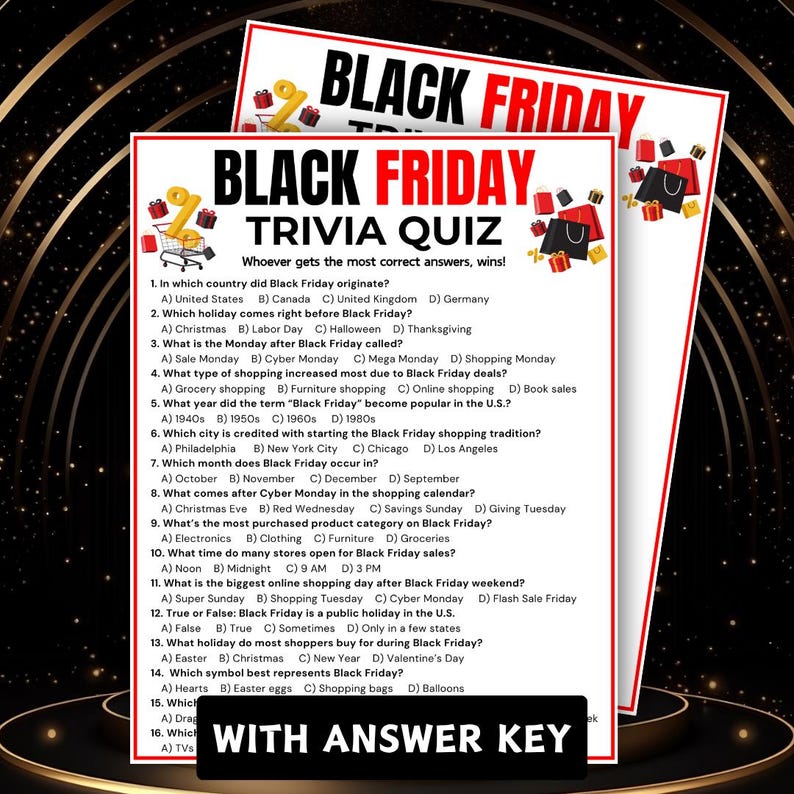 Black Friday Trivia Game, November Trivia Quiz, Printable Autumn Game ...