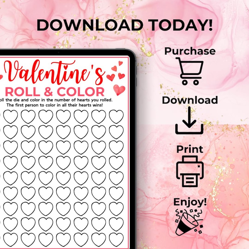 Printable Valentines Day Roll and Color Game, Valentines Party Game ...