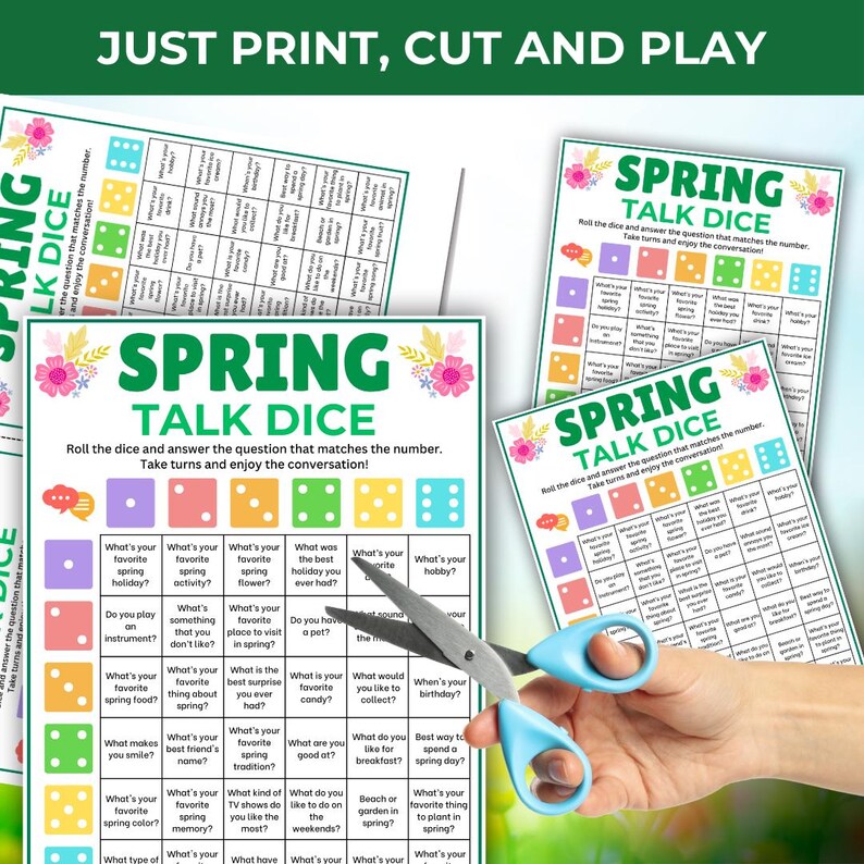 Spring Table Talk Dice, Dicebreaker Roll and Tell Game, Conversation ...