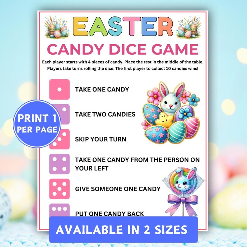 Easter Pass the Candy Game, Easter Dice Game, Candy Dice Game, Fun ...