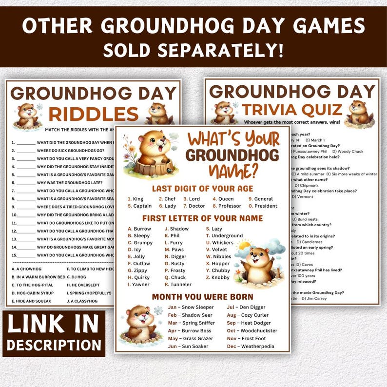 Who is Most Like a Groundhog Game, Punxsutawney Phil Printable Games ...