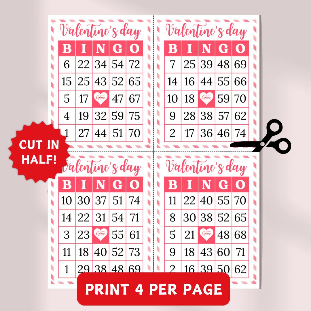 100 Valentine's Day Bingo Cards, Valentines Party Game, Valentines ...
