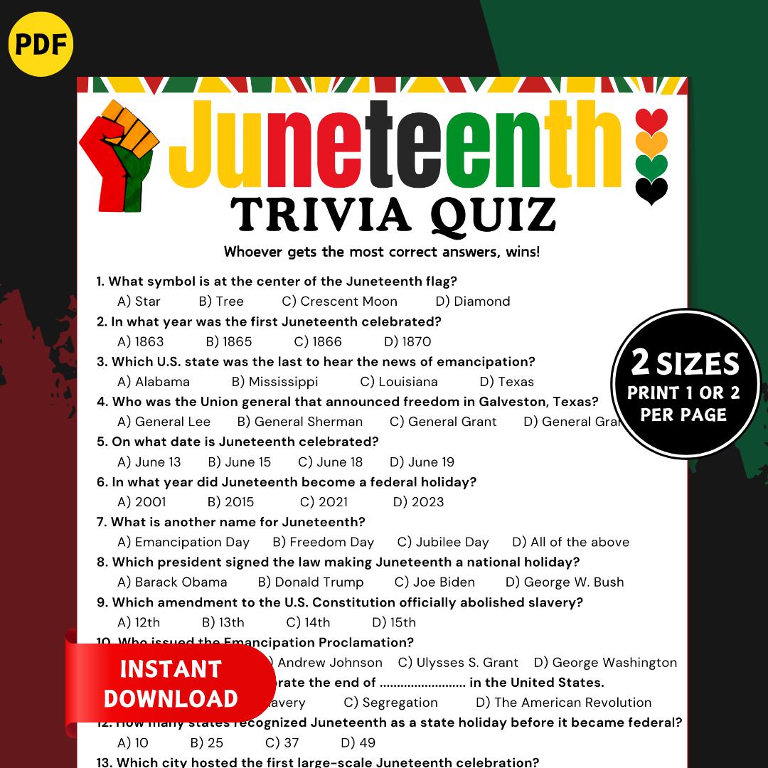Juneteenth Trivia Game, Printable Juneteenth Games, African American ...