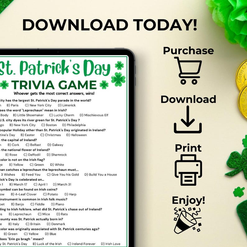 St. Patrick's Day Trivia Game, Printable St Patricks Day Games, Holiday ...