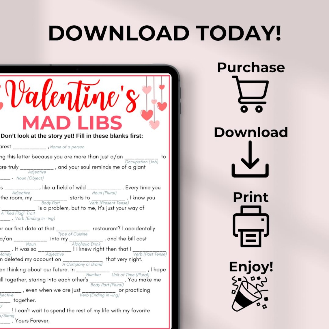 Valentine's Day Mad Libs, Printable Valentines Story, Valentine Party ...