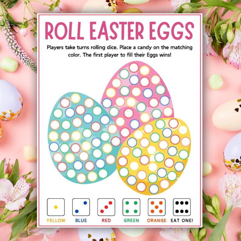 Roll an Easter Egg Game, Easter Egg Roll, Easter Printable Game, Roll A ...