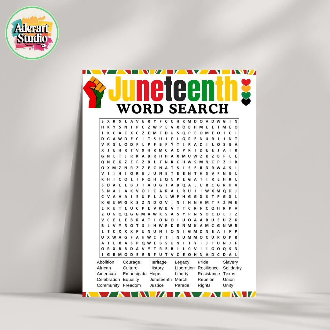 Juneteenth Word Search Game, Printable Juneteenth Games, Juneteenth ...