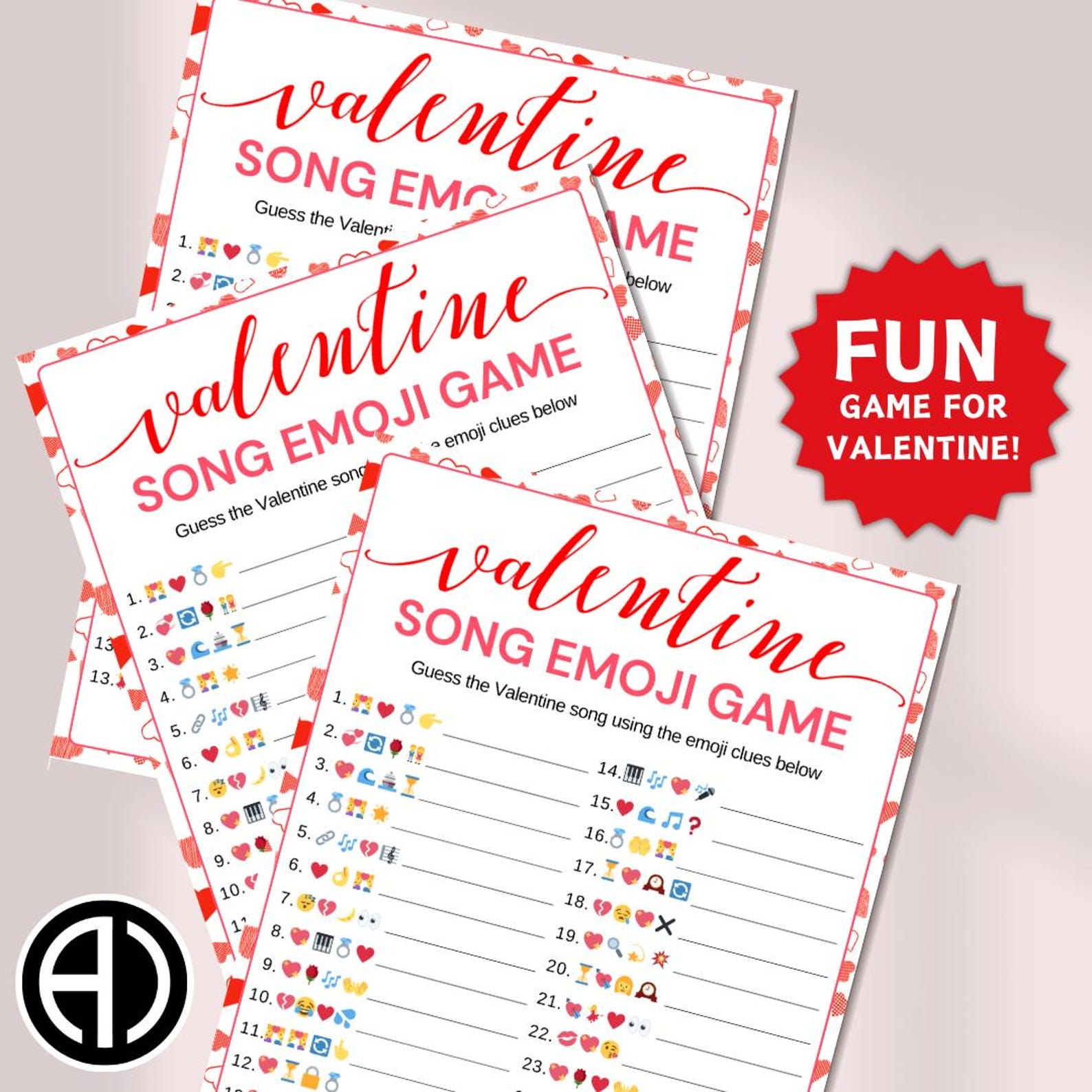 Valentine's Day Song Emoji Game, Printable Guess the Emoji Quiz ...