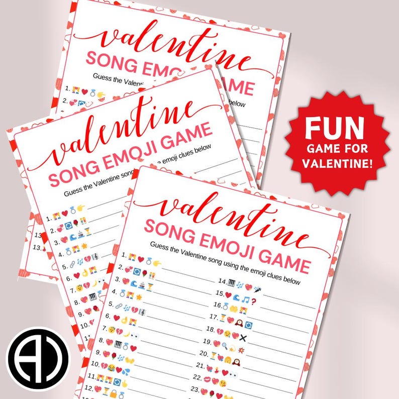 Valentine's Day Song Emoji Game, Printable Valentines Songs Game, Guess ...