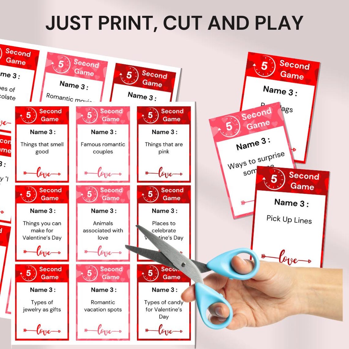Valentine's Day 5 Second Game, Valentines Party Game, Printable ...