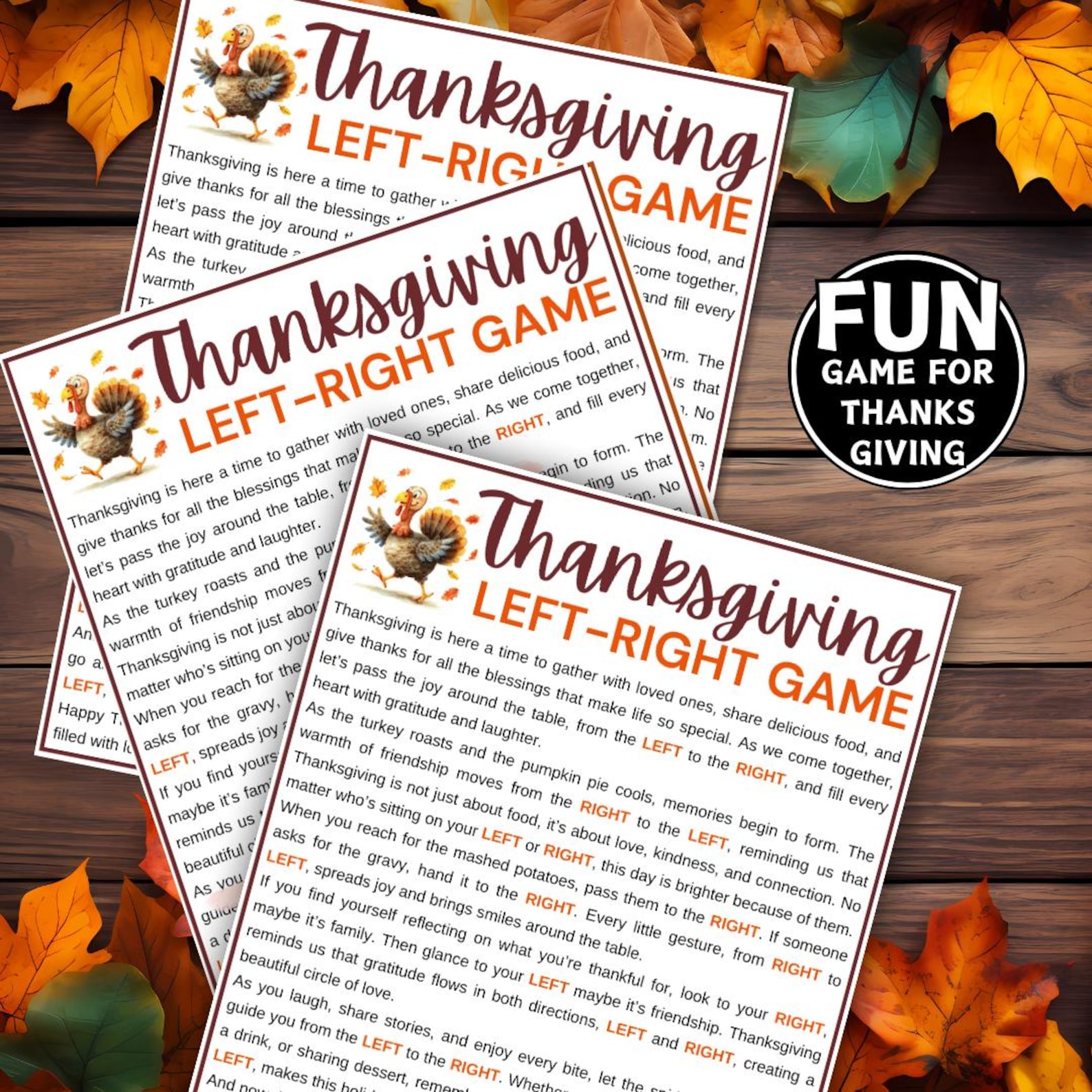Thanksgiving Left Right Game, Fall Printable Games for Kids Teens ...