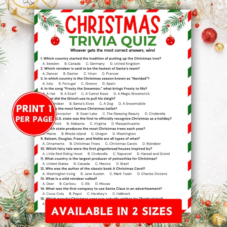 Christmas Trivia Game, Printable Xmas Trivia Quiz, Fun Christmas Games ...