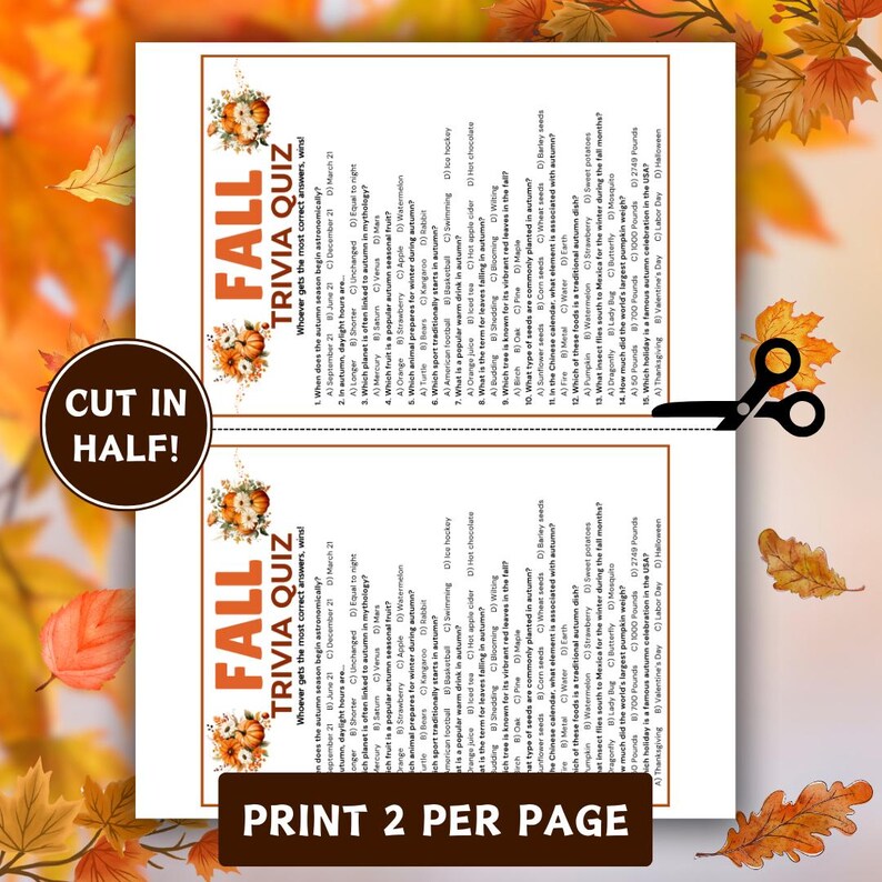 Fall Trivia Game, Autumn Trivia Quiz, Printable Autumn Game, Fall Party ...