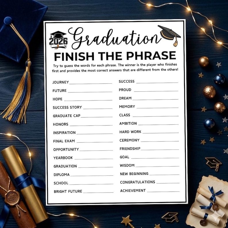 Graduation Finish the Phrase Game, Finish My Phrase, Printable Word ...