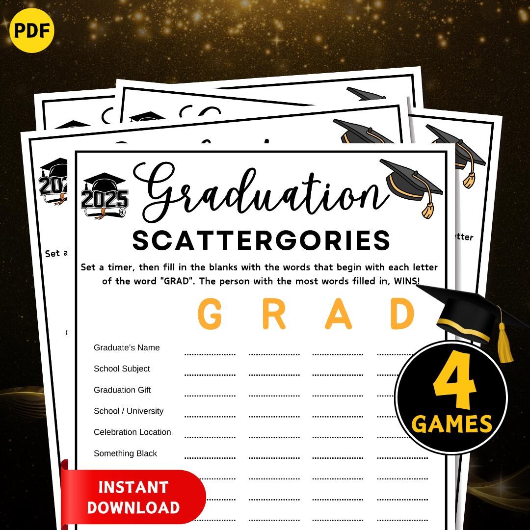 Graduation Scattergories Games Bundle, Graduation Party Game, Group ...