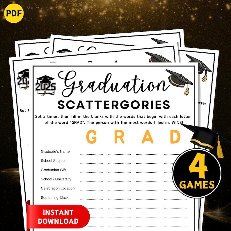 Graduation Scattergories Games Bundle, Graduation Party Game, Group ...