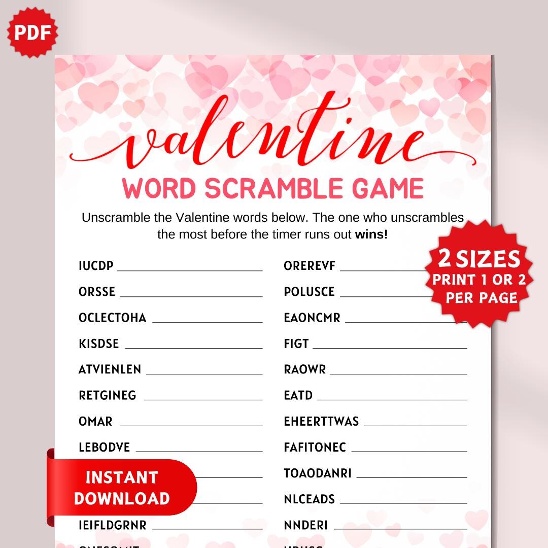 Valentine's Day Word Scramble Game, Printable Valentine Game, Activity ...