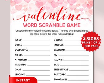 Valentine's Day Word Scramble Printable Valentine Activity Valentine ...