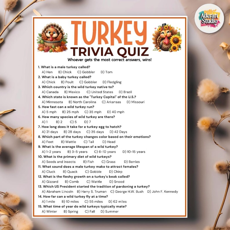 Turkey Trivia Game, Printable Thanksgiving Party Game, Fall Trivia Quiz ...