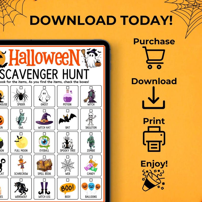 Halloween Scavenger Hunt, Printable Scavenger Hunt for Kids, Indoor ...