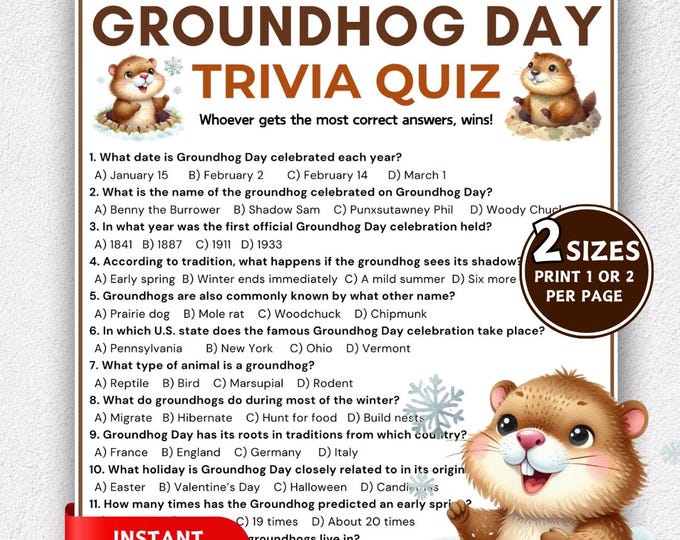 Groundhog Day Trivia Game, Printable Groundhog Day Activity, Family ...